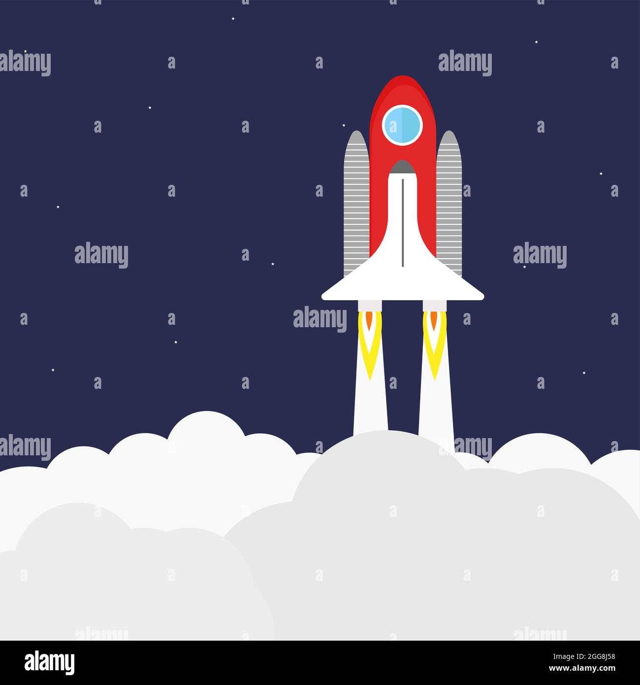Red spaceship, illustration, vector on a blue background Stock Vector ...