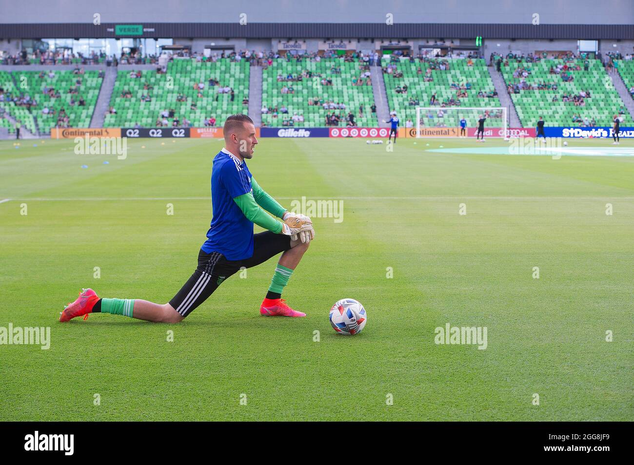 August 29, 2021: Austin FC Brad Stuver Goalkeeper (41) warms up before ...