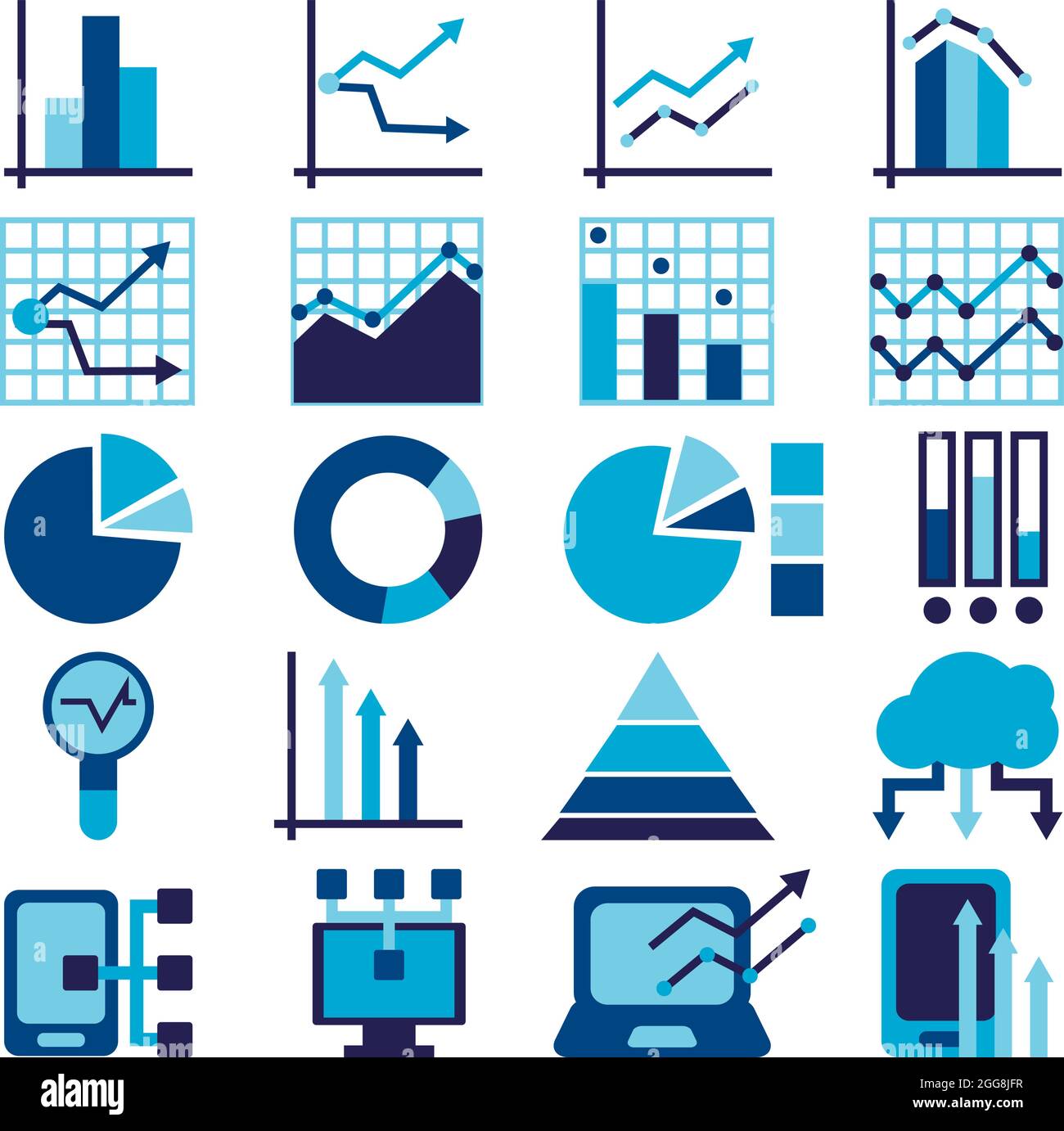 Analytics icon pack, illustration, vector, on a white background Stock ...