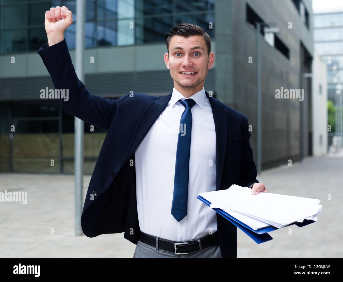 Creative director is happy after successful signing contract Stock ...