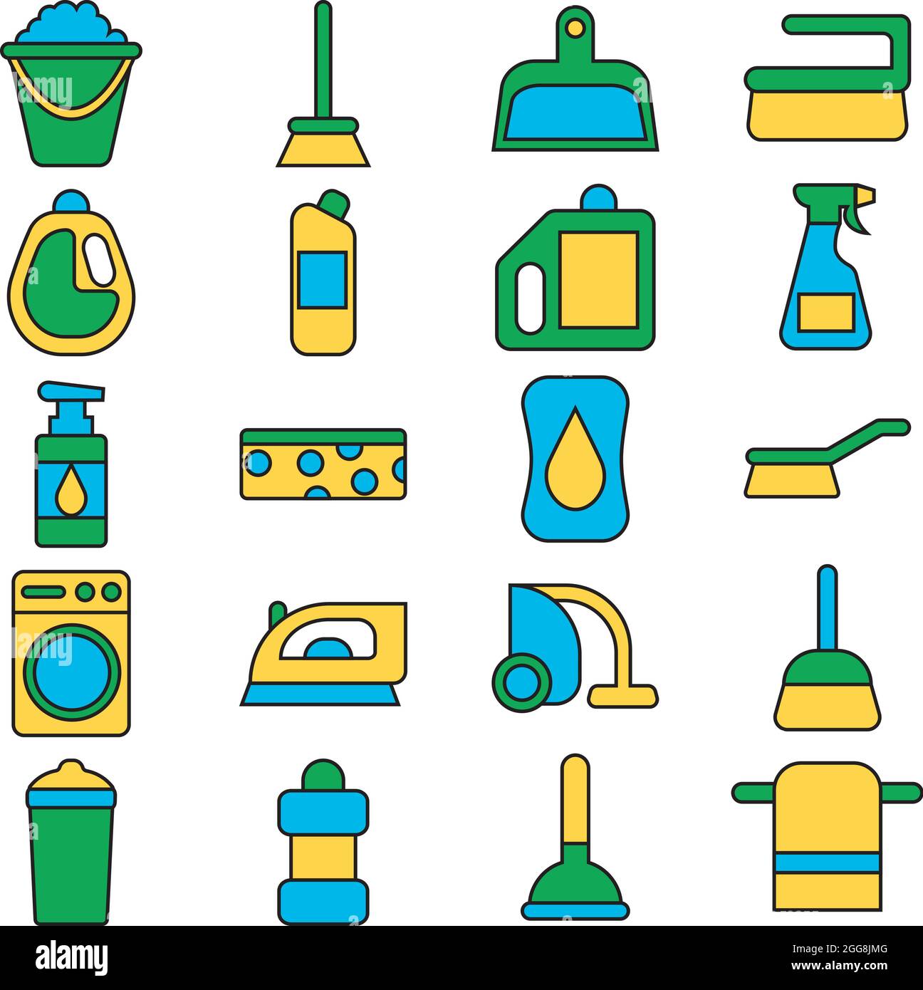 Cleaning supplies, illustration, vector, on a white background Stock ...