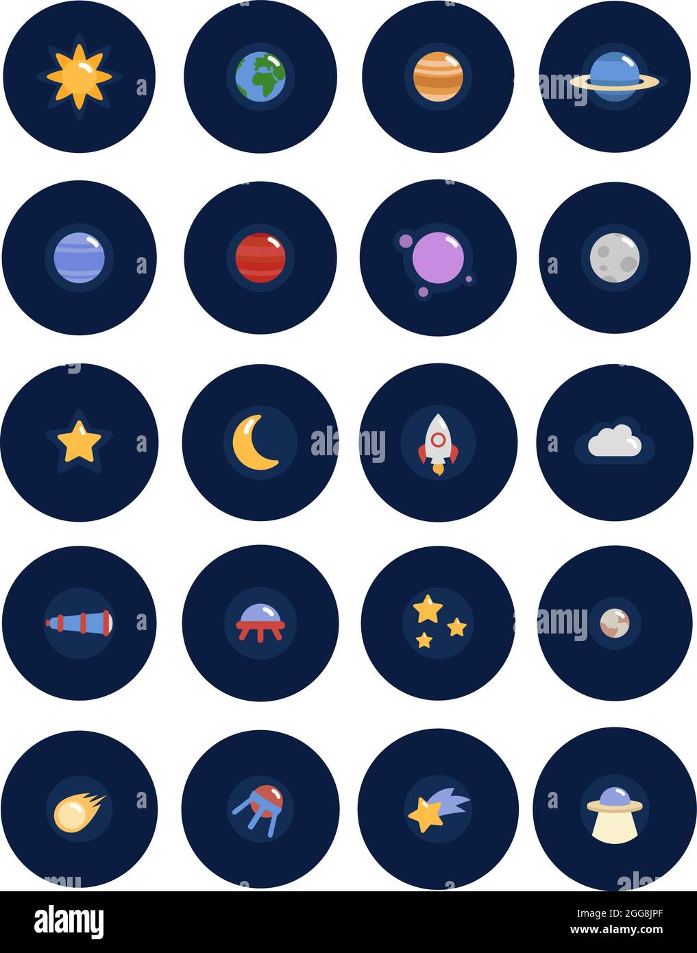 Space icon pack, illustration, vector, on a white background Stock ...