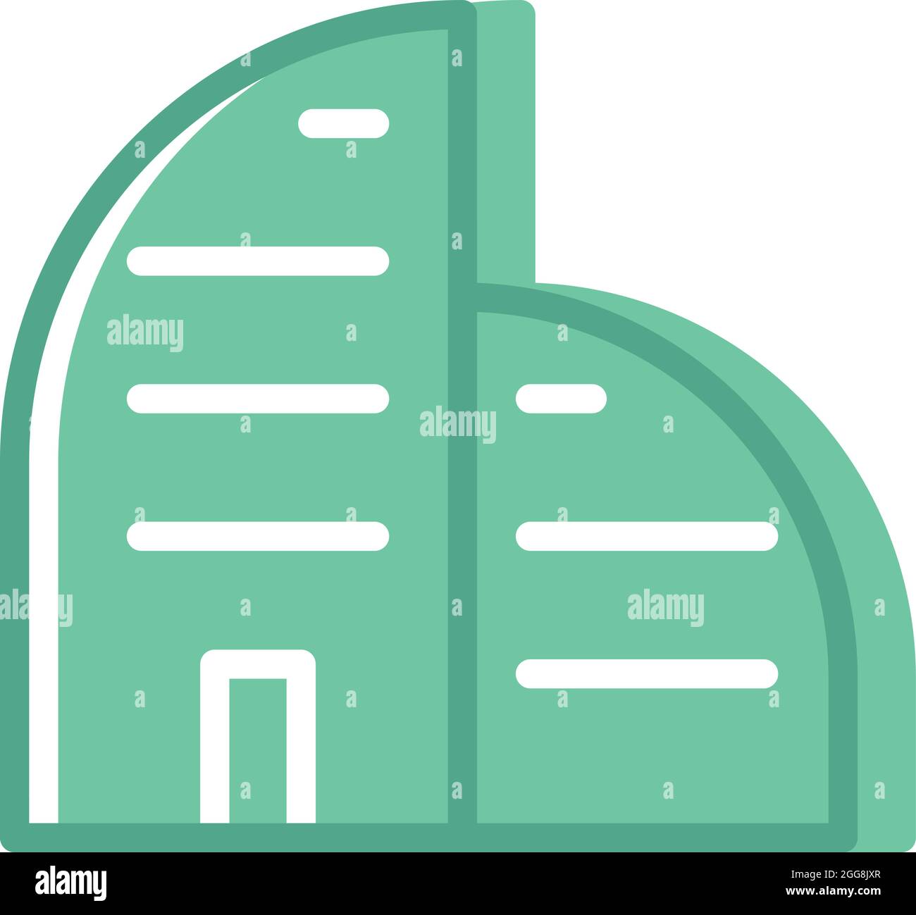 Two modern green buildings, illustration, vector, on a white background ...