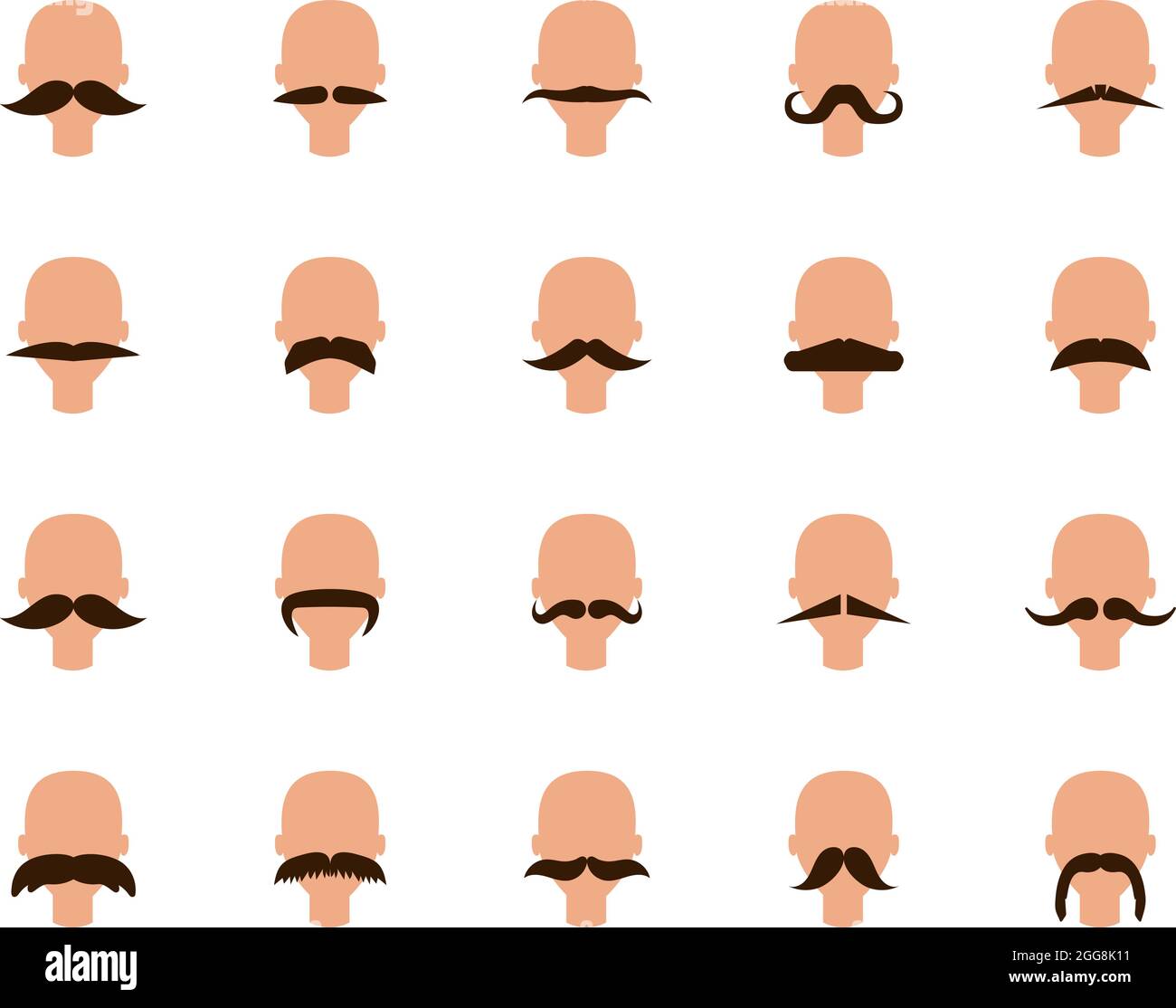 Types of moustache, illustration, vector, on a white background Stock ...
