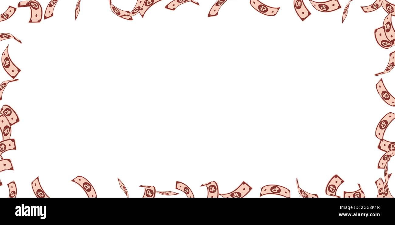 Russian ruble notes falling. Floating RUB bills on white background ...