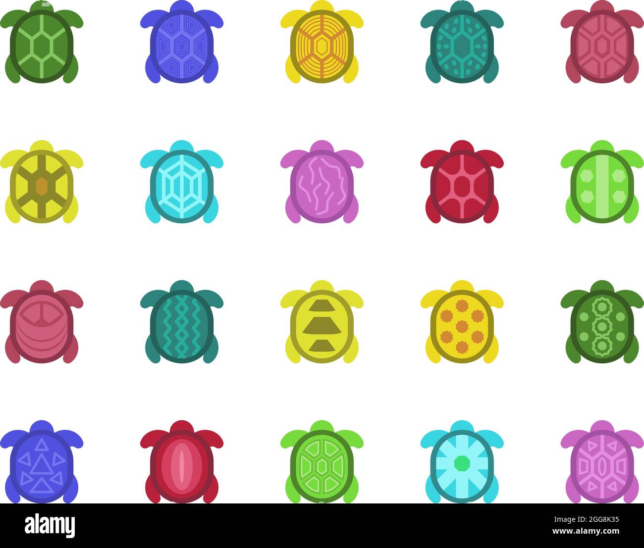 Colorful turtles icon pack, illustration, vector, on a white background ...