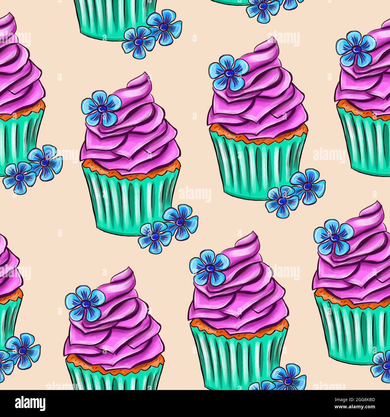 Illustration digital drawing sweet cake seamless pattern on background ...
