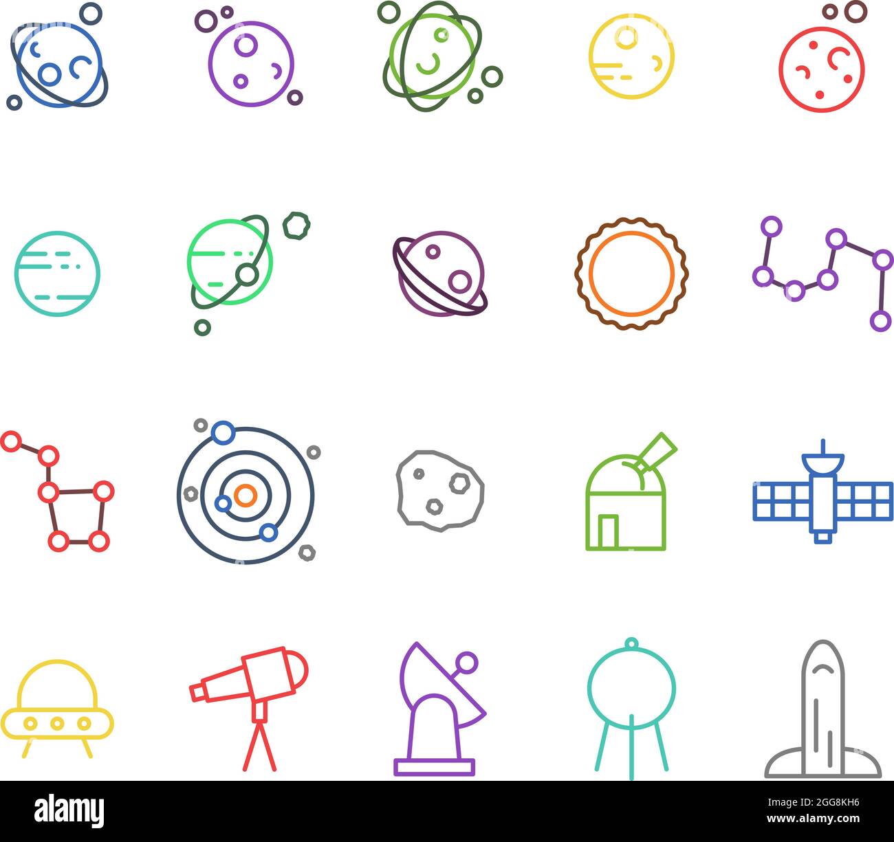 Space icon pack, illustration, vector, on a white background Stock ...