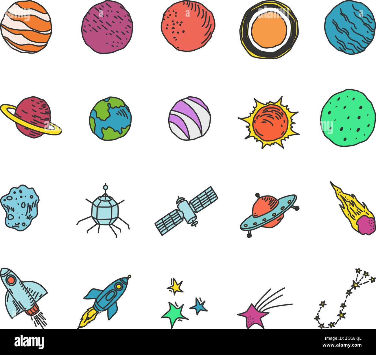 Space objects icon pack, illustration, vector, on a white background ...