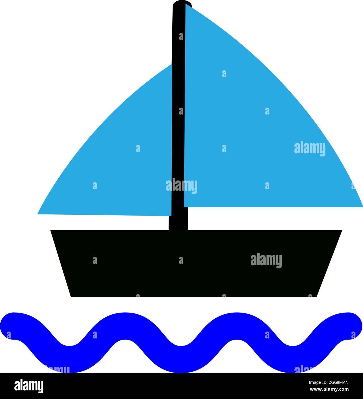 Blue sail boat, illustration, vector, on a white background Stock ...