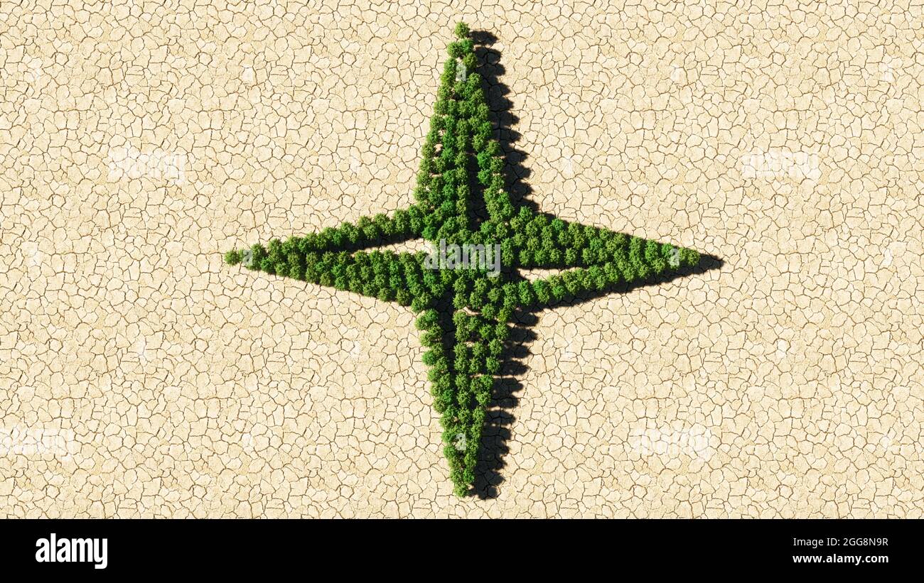 Concept or conceptual group of green forest tree on dry ground ...