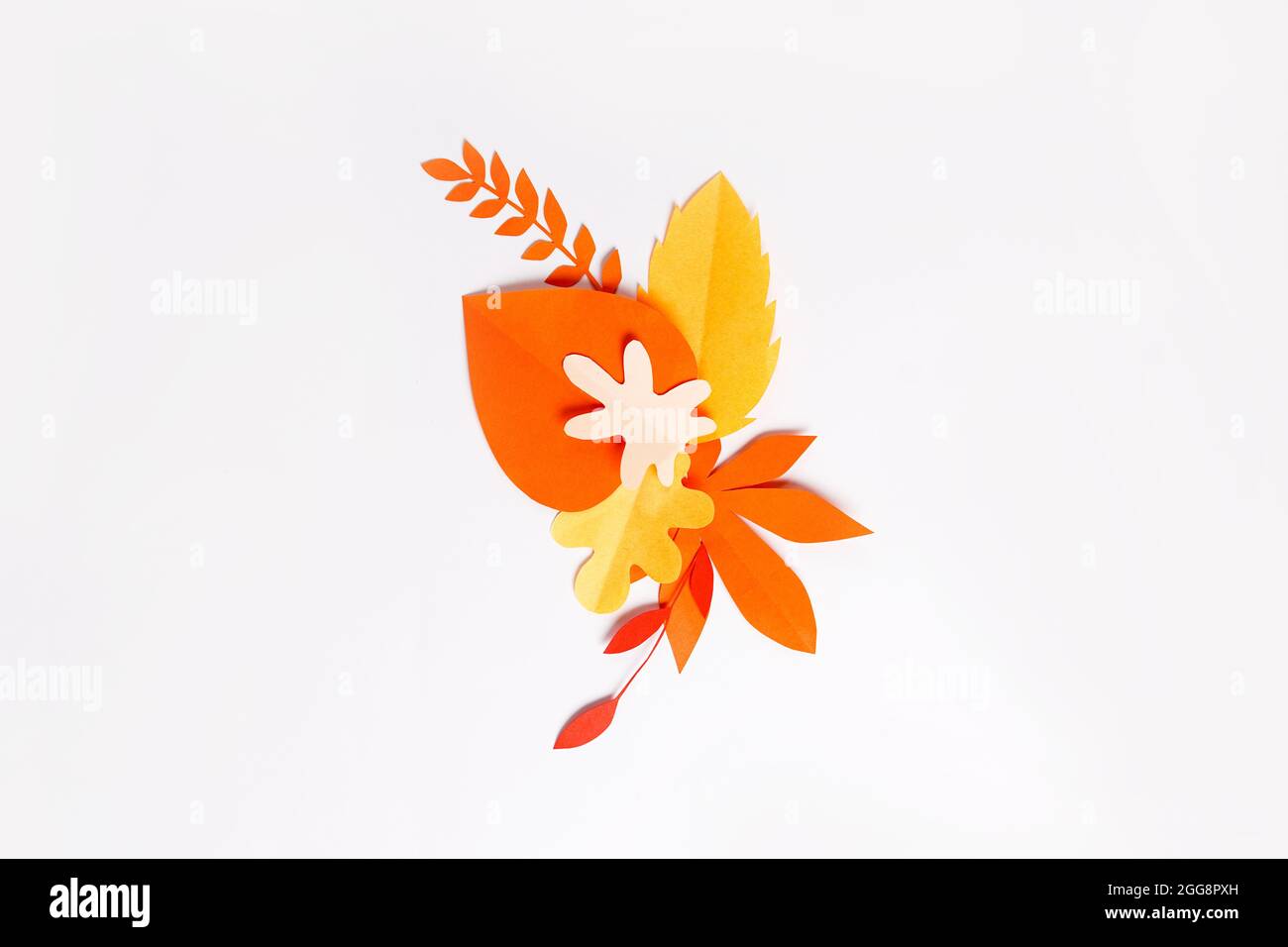 red, orange paper autumn Leaves isolated on white background. Handmade ...