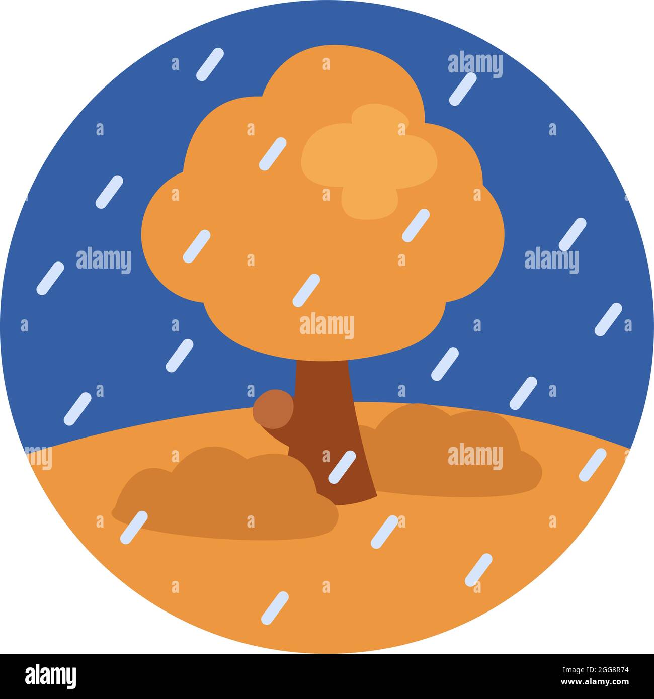 Rain falling on a tree, illustration, vector, on a white background ...