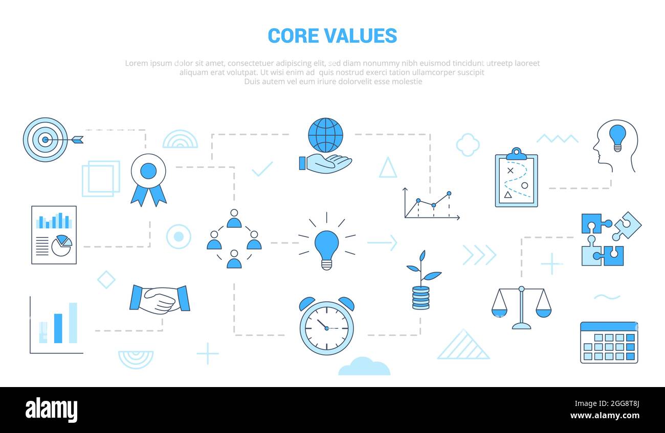 core values concept with icon set template banner with modern blue ...