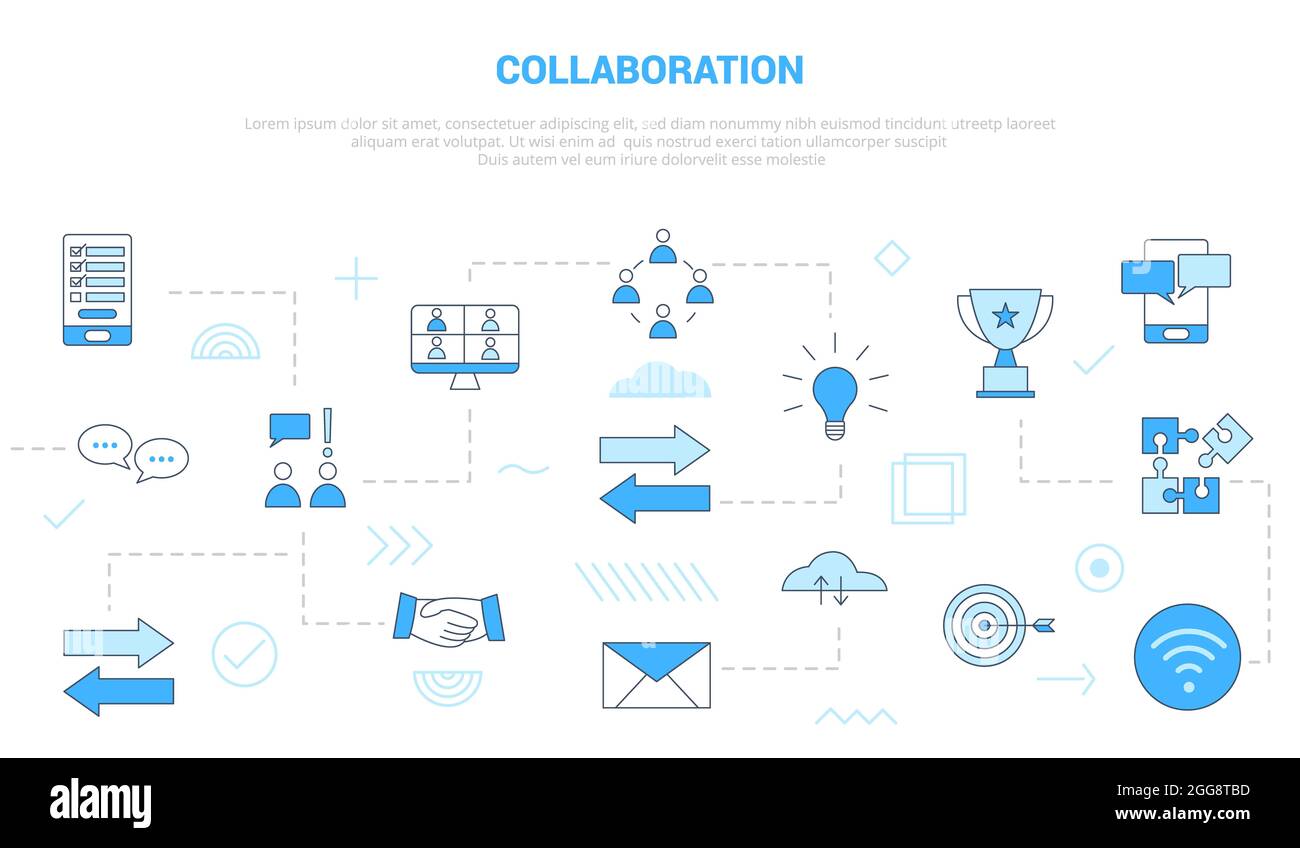 collaboration concept with icon set template banner with modern blue ...