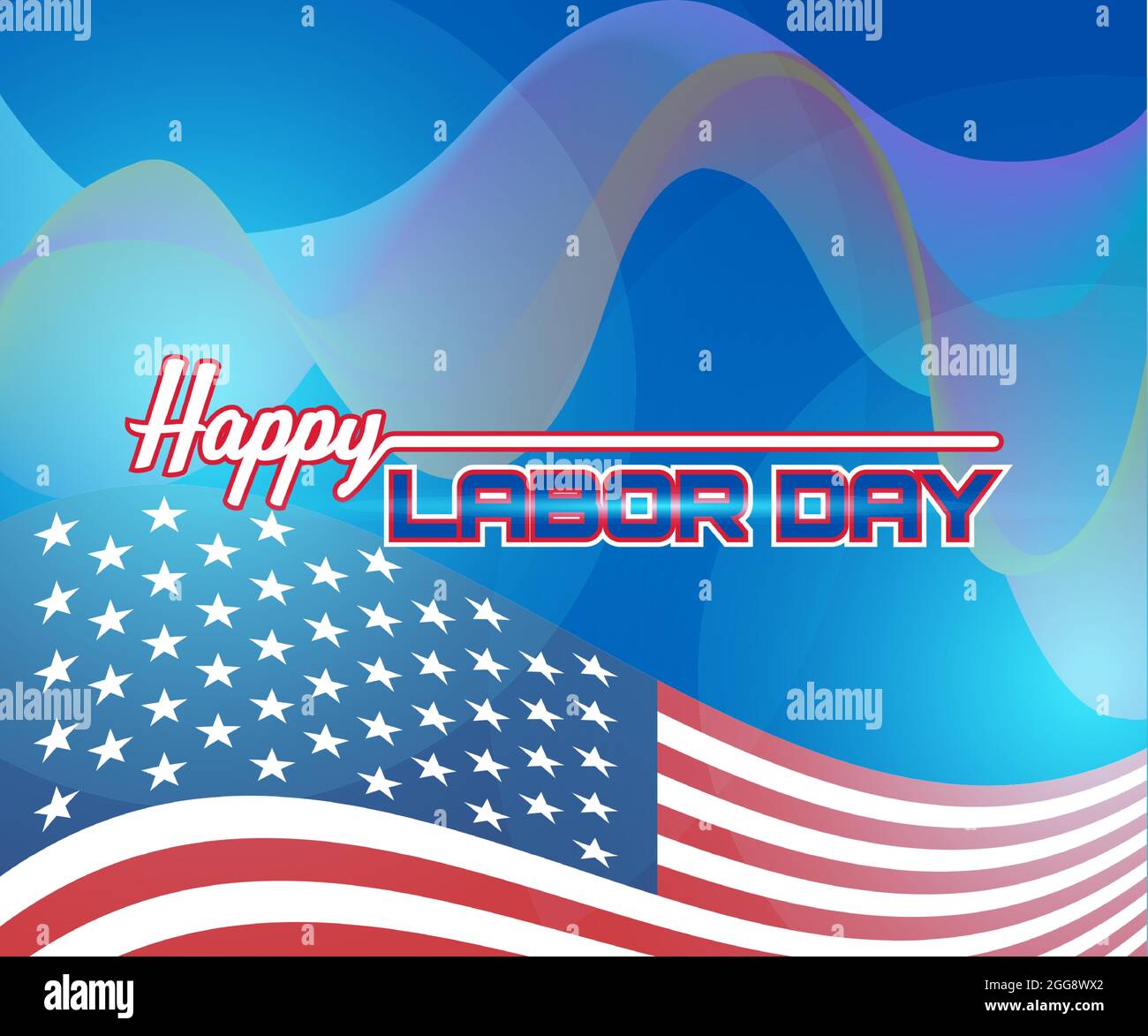 happy labor day banner, with smooth line wave abstract and flag ...