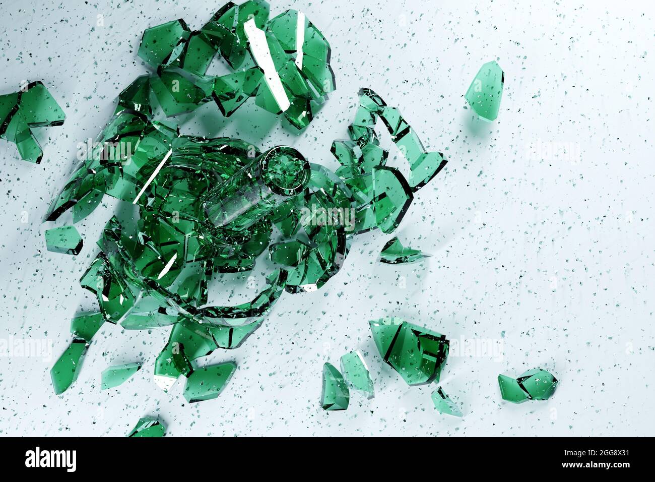 3d illustration of a small explosion of glass fragments. Broken glass ...