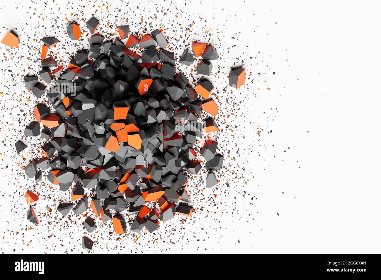 3d illustration of a small explosion of stone fragments. Broken shape ...