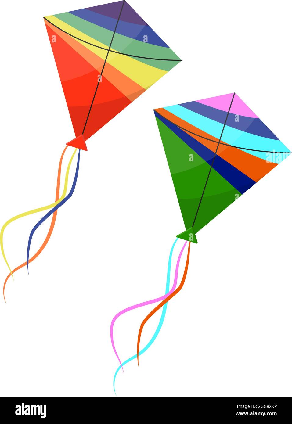 Two kites, illustration, vector on white background Stock Vector Image ...