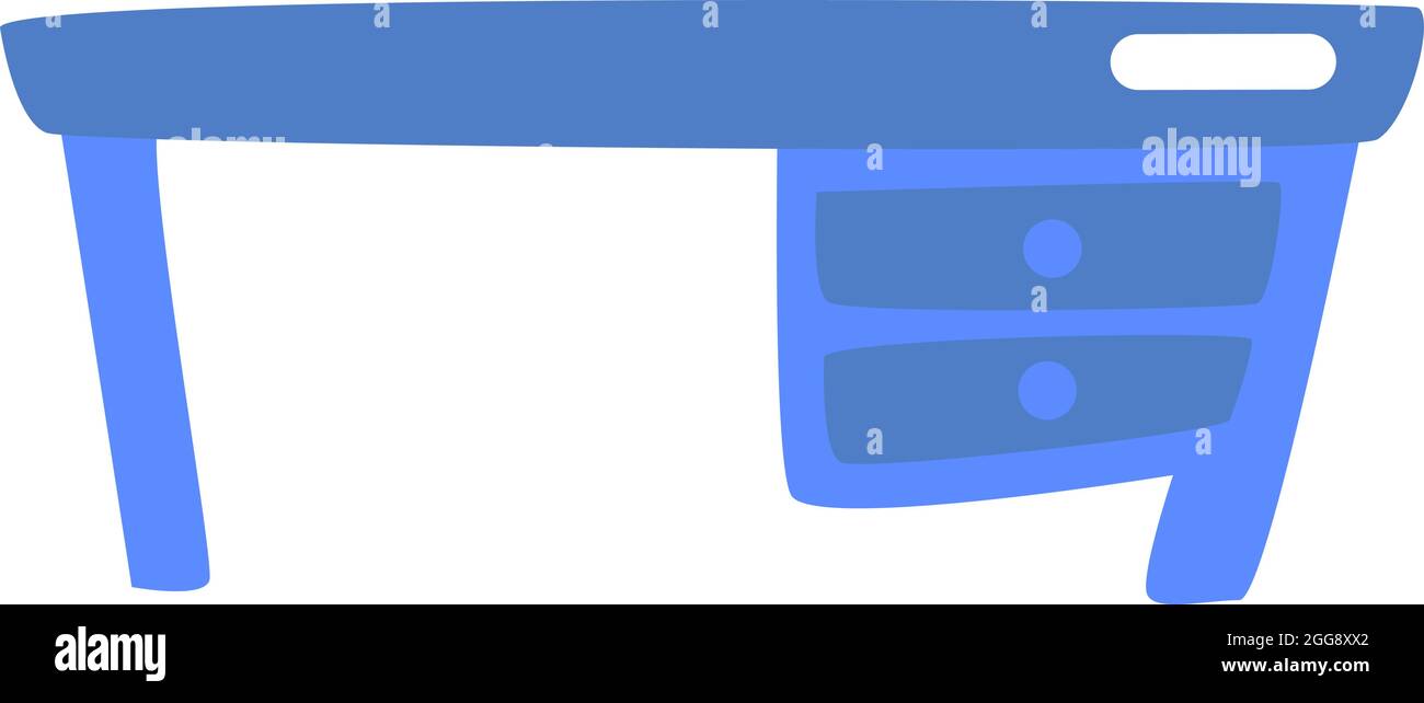 Blue office table, illustration, vector, on a white background Stock ...