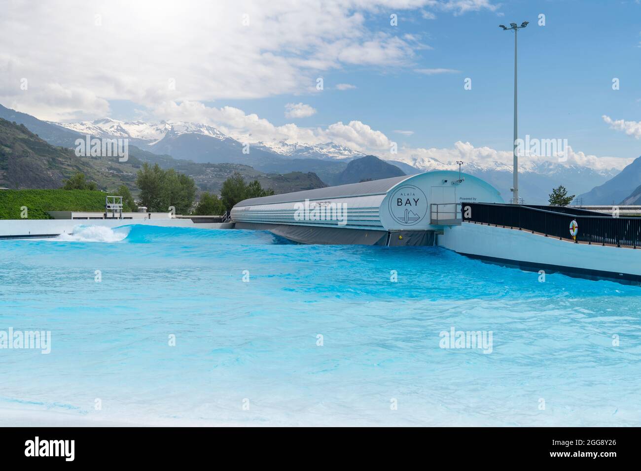 Surf wave pool in Switzerland. Alaia bay and Wave Garden in Sion ...