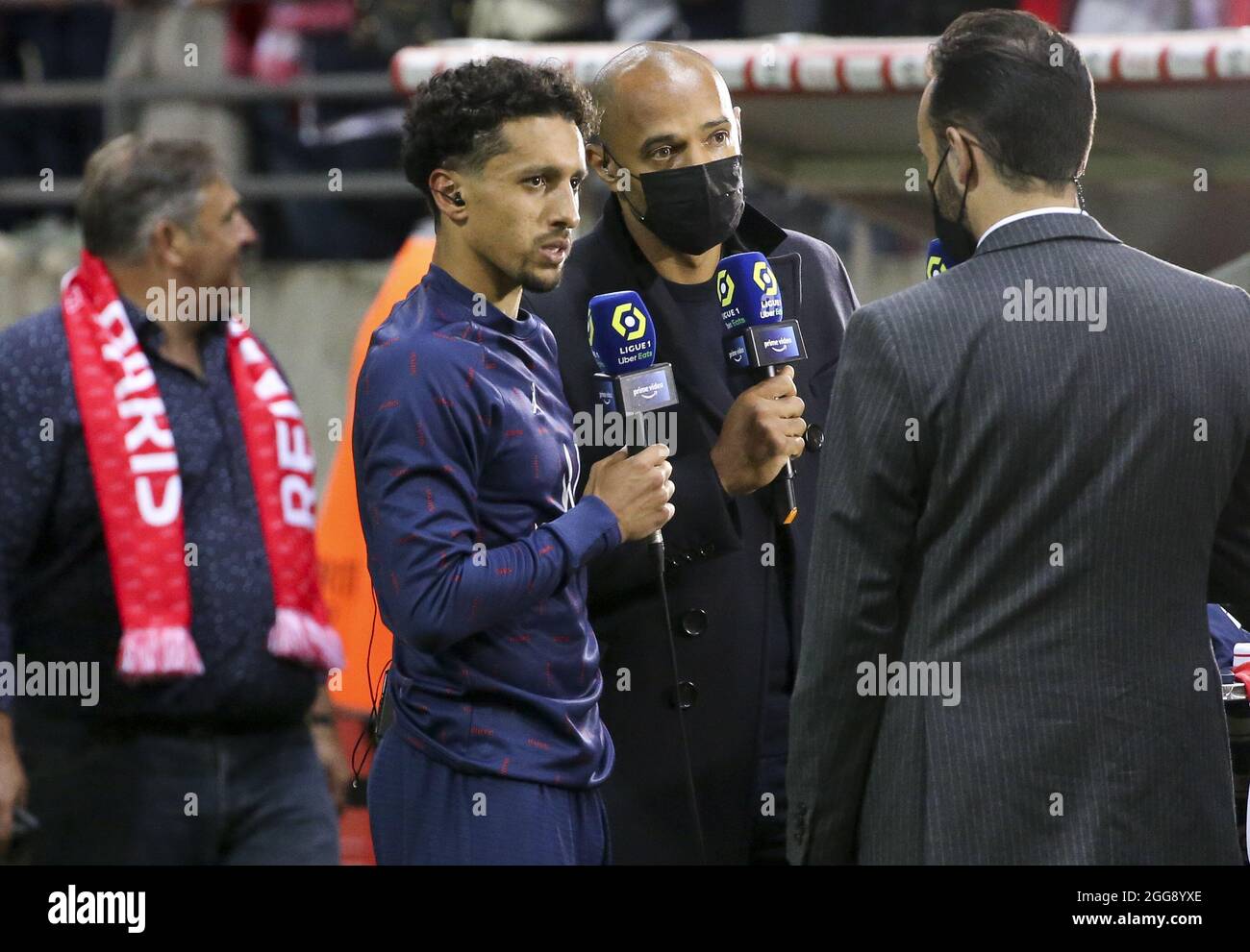 Marquinhos of PSG is interviewed by Thierry Henry, pundit for Amazon ...