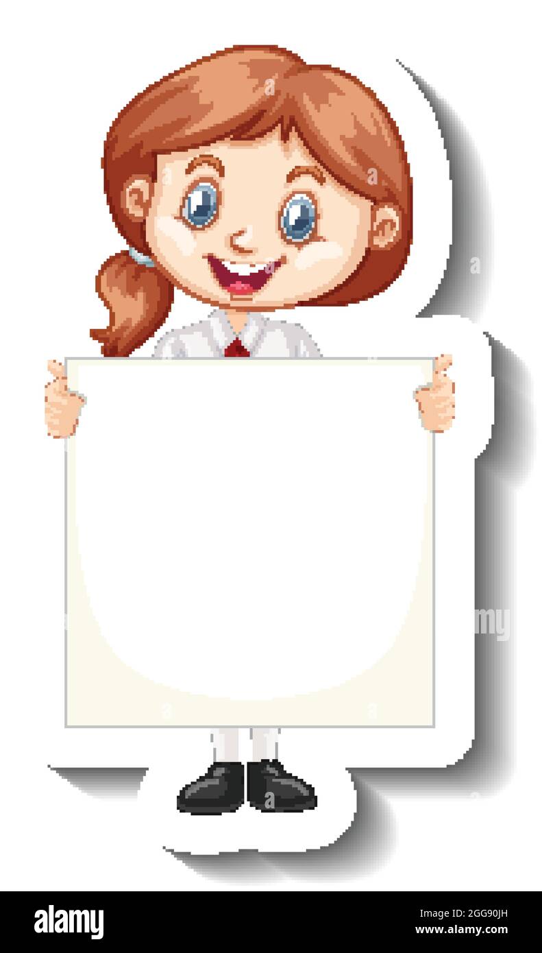 A sticker template with a student girl holding empty board illustration ...