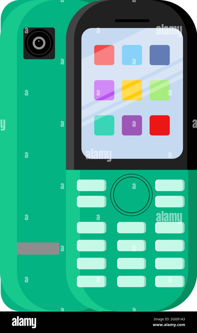 Green keypad mobile phone, illustration, vector on white background ...