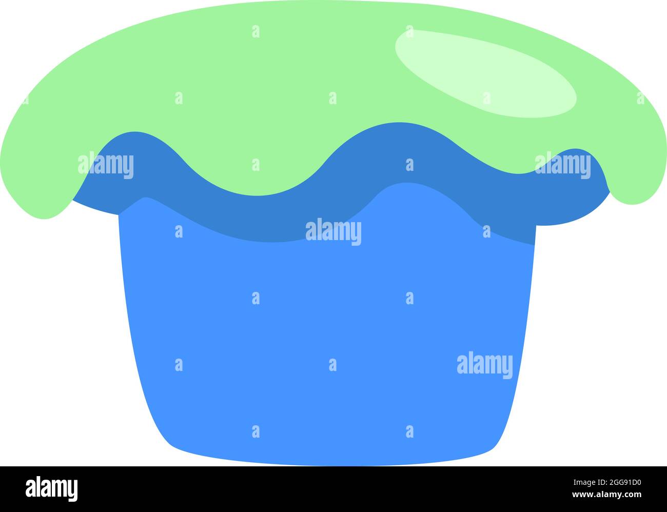 Blue cake with green frosting, illustration, vector, on a white ...