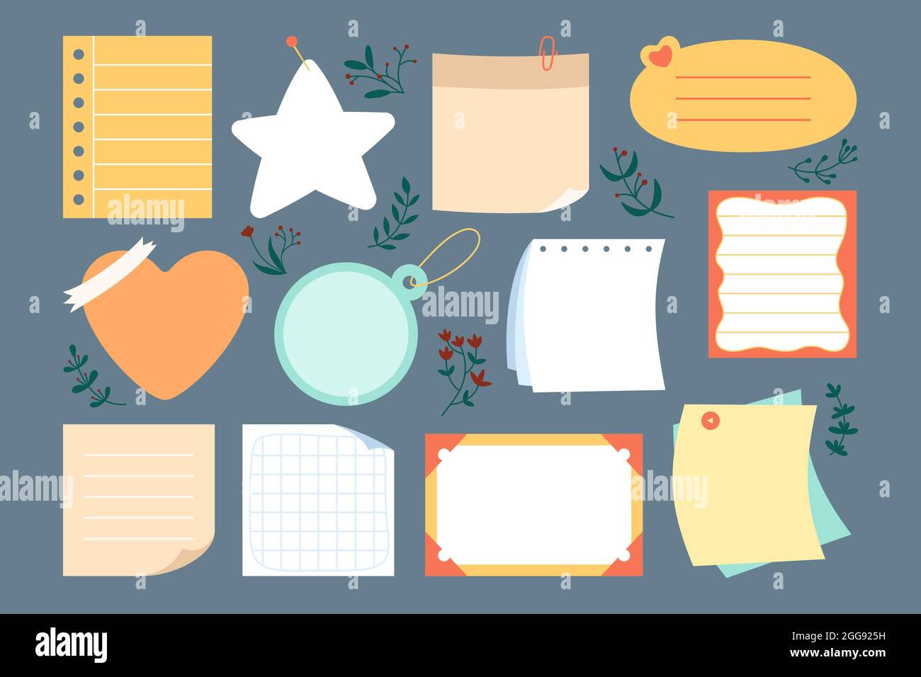 Notebook paper sticky planner note page set. Blank sticker and note ...