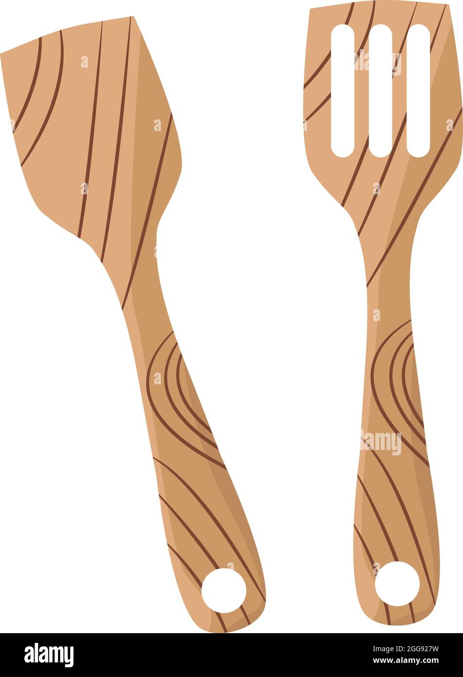 Wooden kitchen spatulas, illustration, vector on white background Stock ...