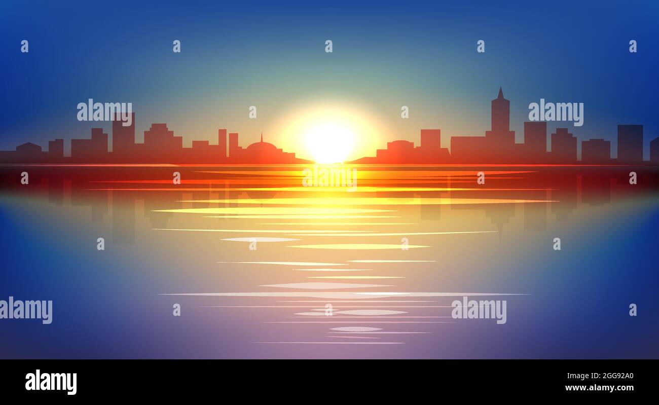 Urban sunrise cartoon panorama Stock Vector Image & Art - Alamy
