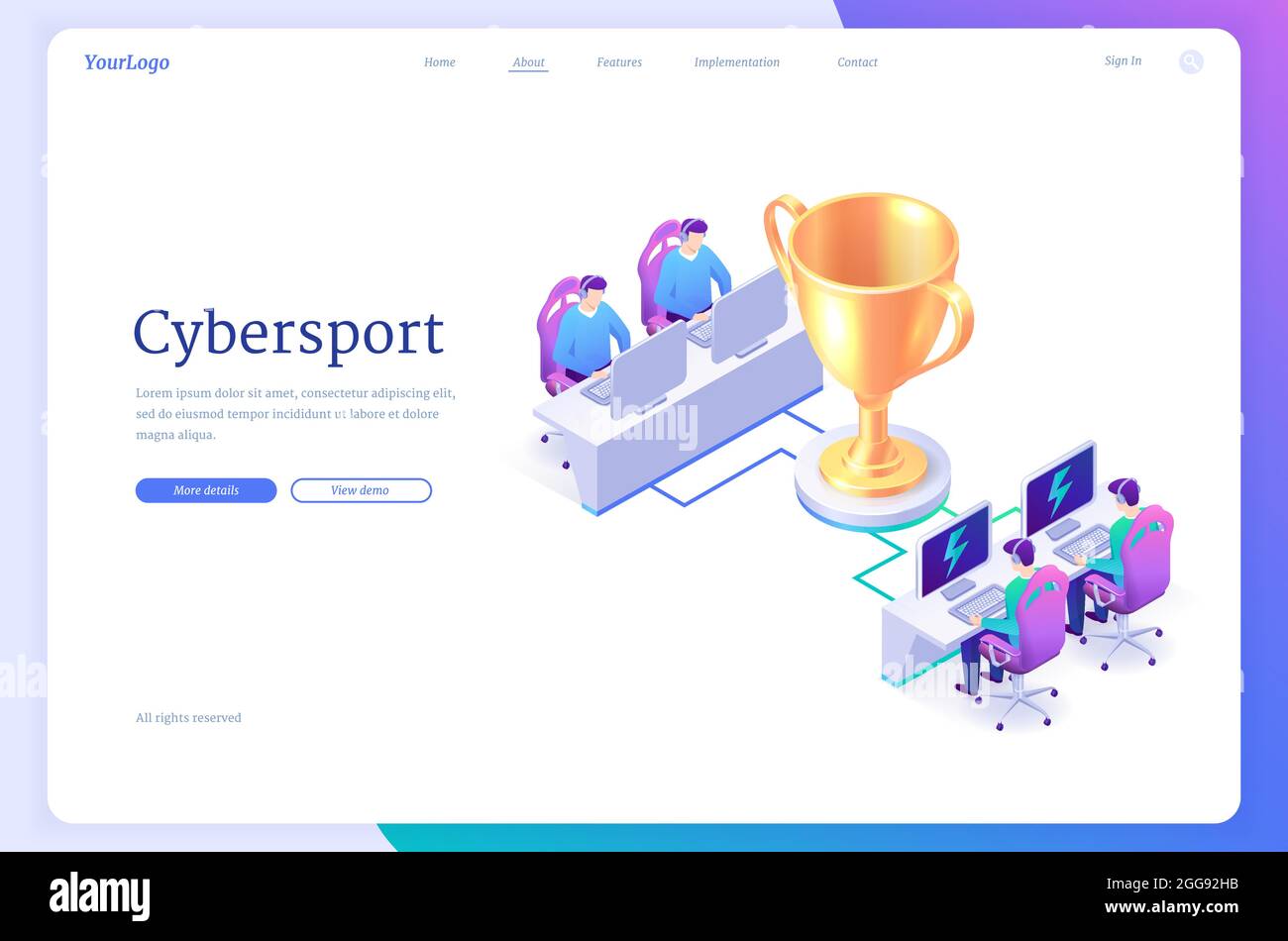 Cyber sport isometric landing page, pc gamer competition, professional ...
