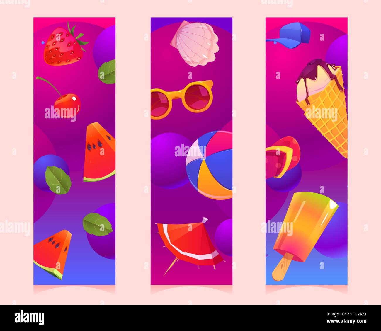 Vertical banners or bookmarks with summer items and food, cartoon ...