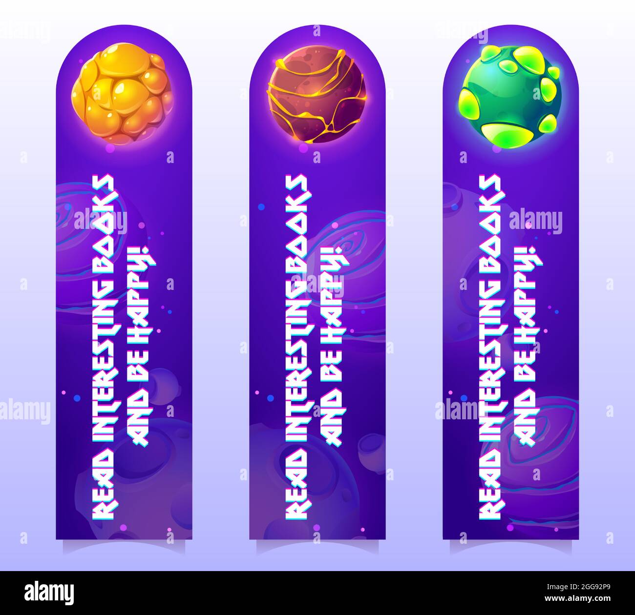 Kids bookmarks with cartoon planets in space, vertical banners for ...