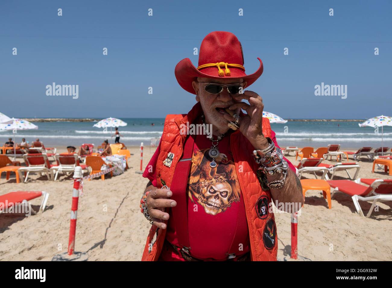 An Israeli man smokes a cigar at the beach in Tel Aviv Israel Stock ...