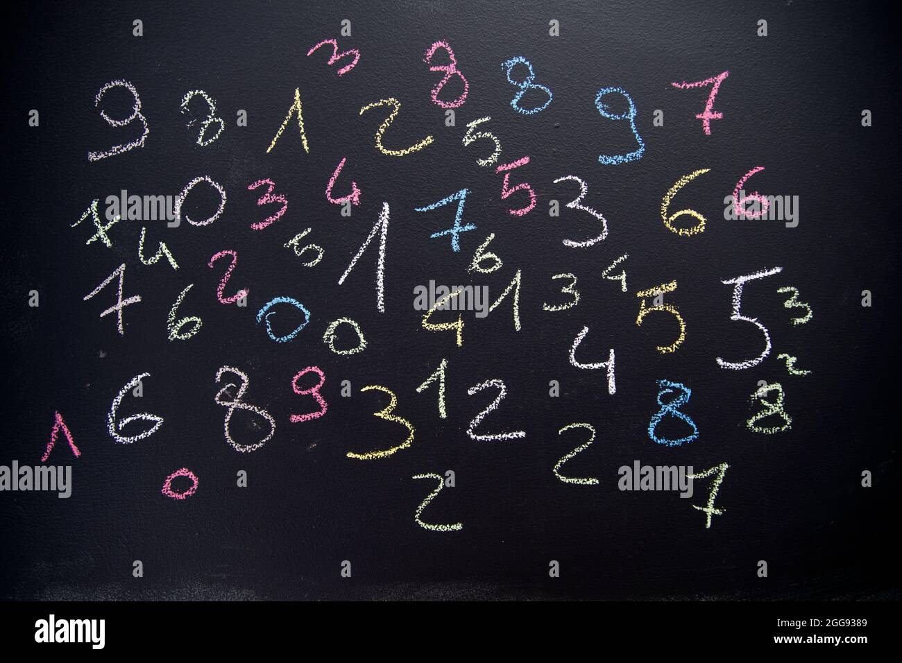 Graphic representation with chalk on blackboard with colorful numbers ...