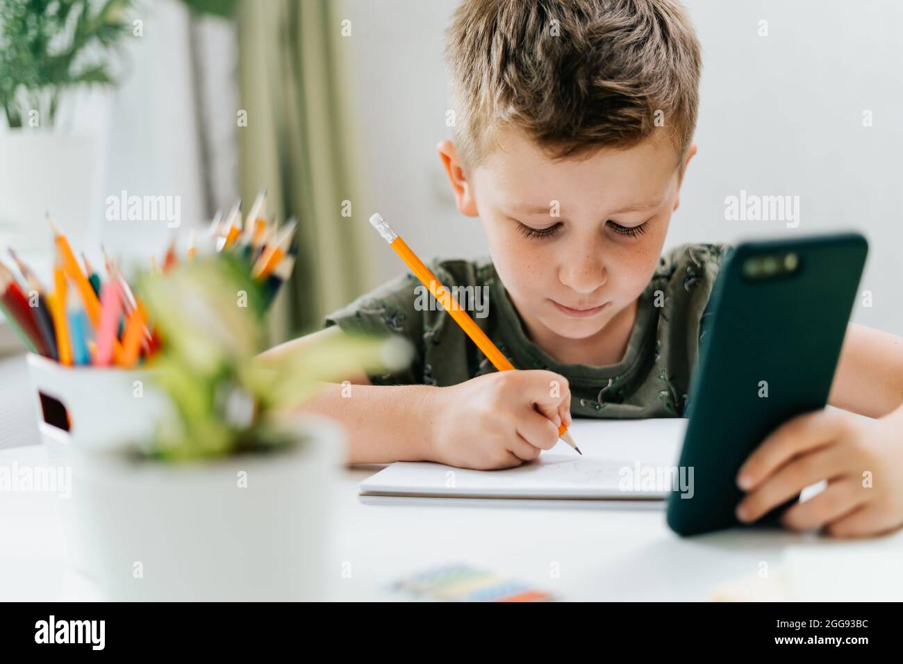 Back to school. Distance learning online education. Caucasian smile kid ...