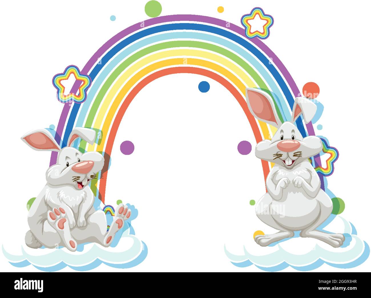 Two rabbits cartoon character with rainbow illustration Stock Vector ...