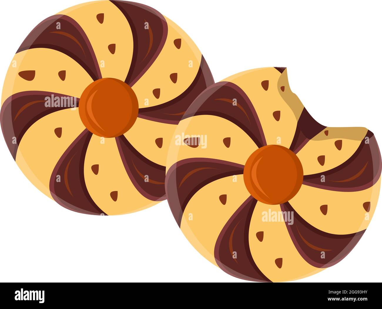 Two chocolate cookies, illustration, vector on white background Stock ...