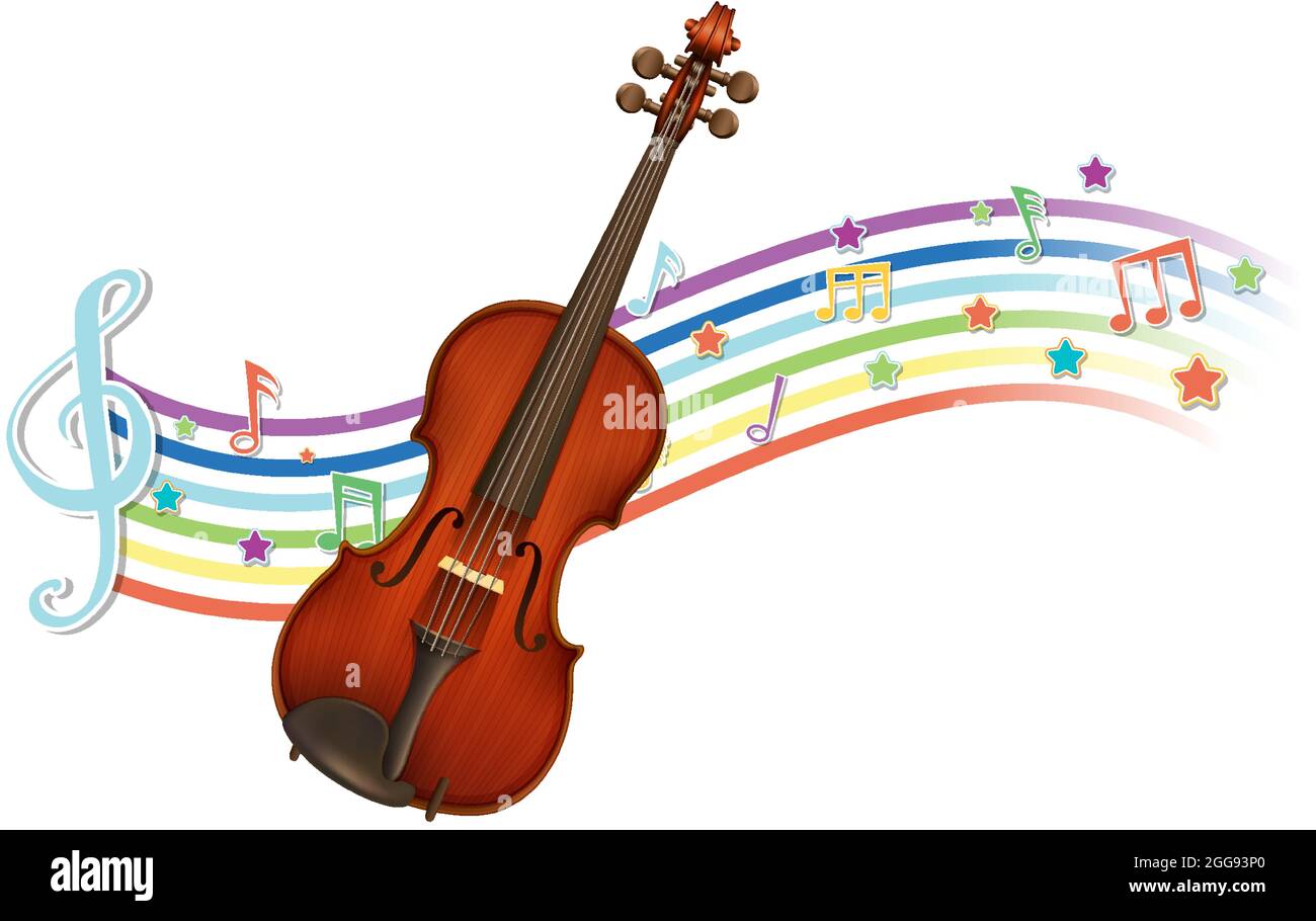 Violin with melody symbols on rainbow wave illustration Stock Vector ...