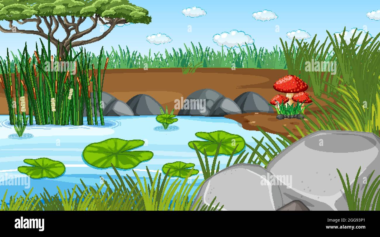 Nature forest landscape at daytime scene illustration Stock Vector ...