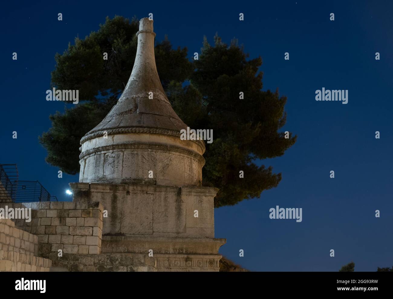View at night of the tomb of Absalom, also called Absalom's Pillar ...