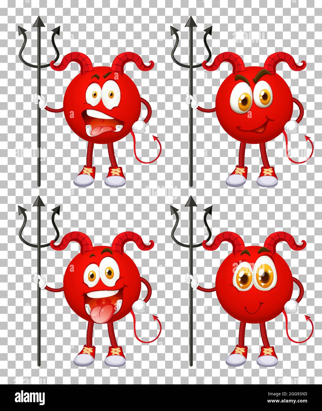 Set of Red Devil cartoon character with facial expression on ...