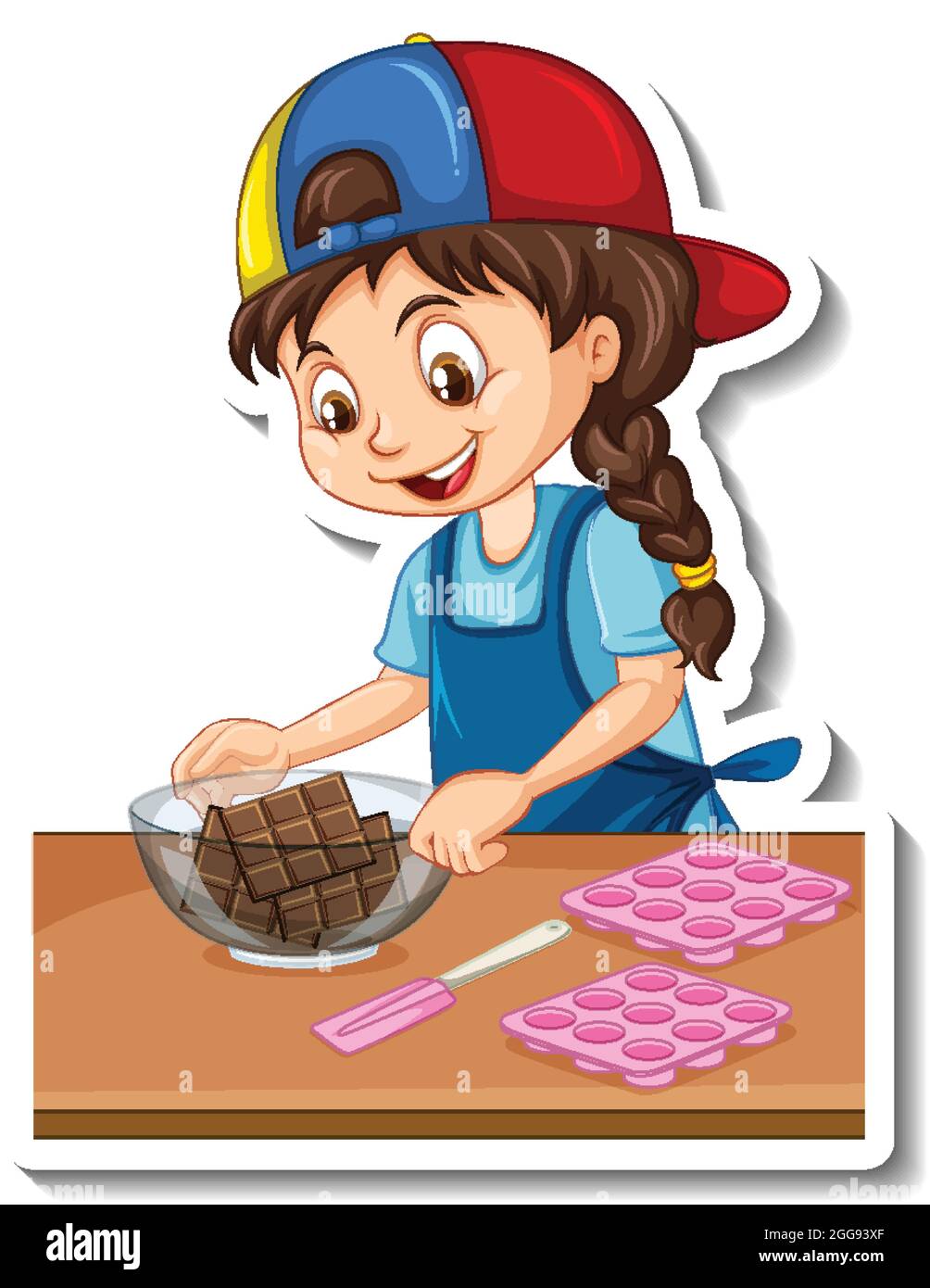 Cartoon character sticker a girl with baking equipments illustration ...