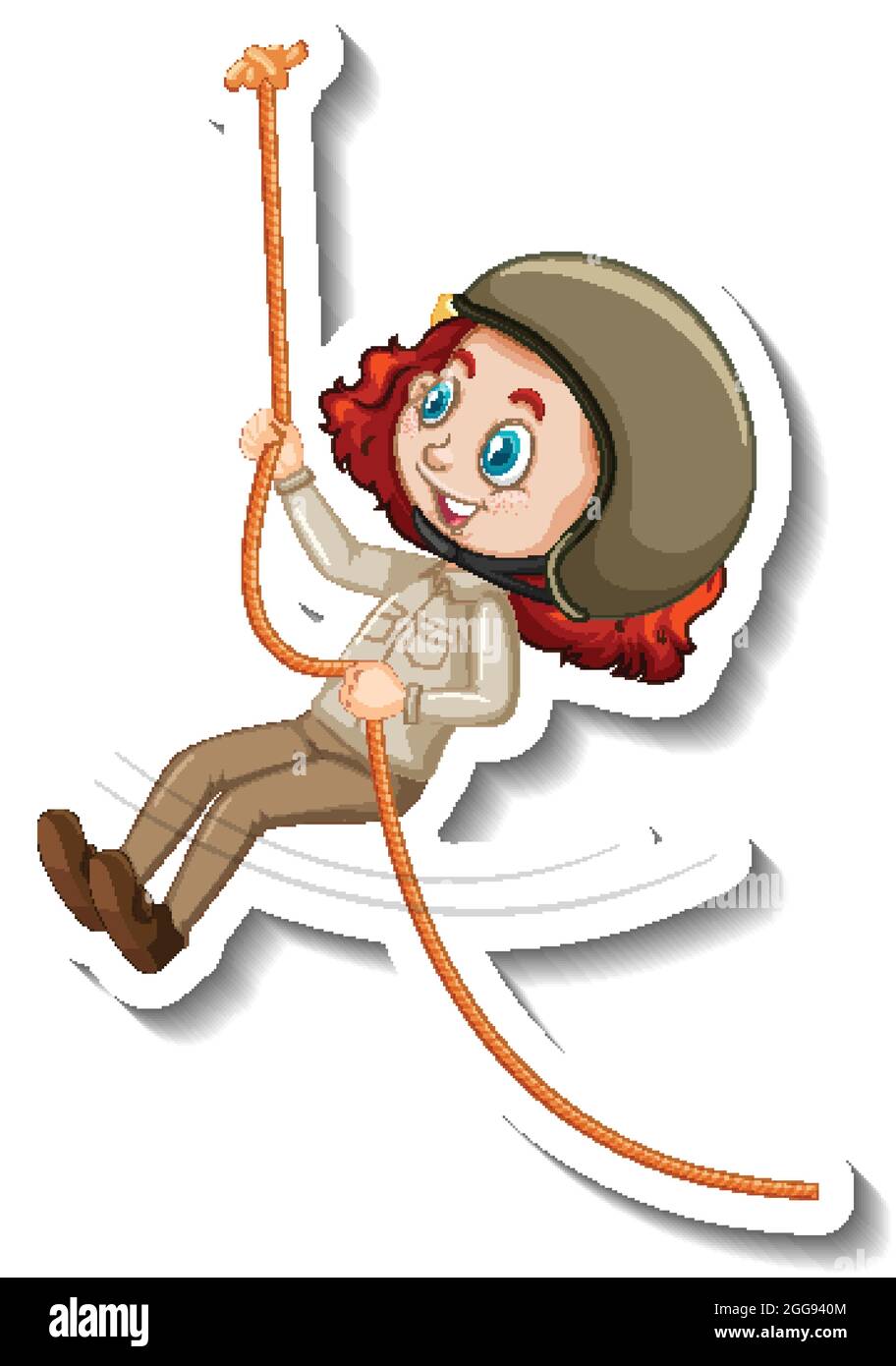 Girl in safari outfit hanging on rope cartoon character sticker ...