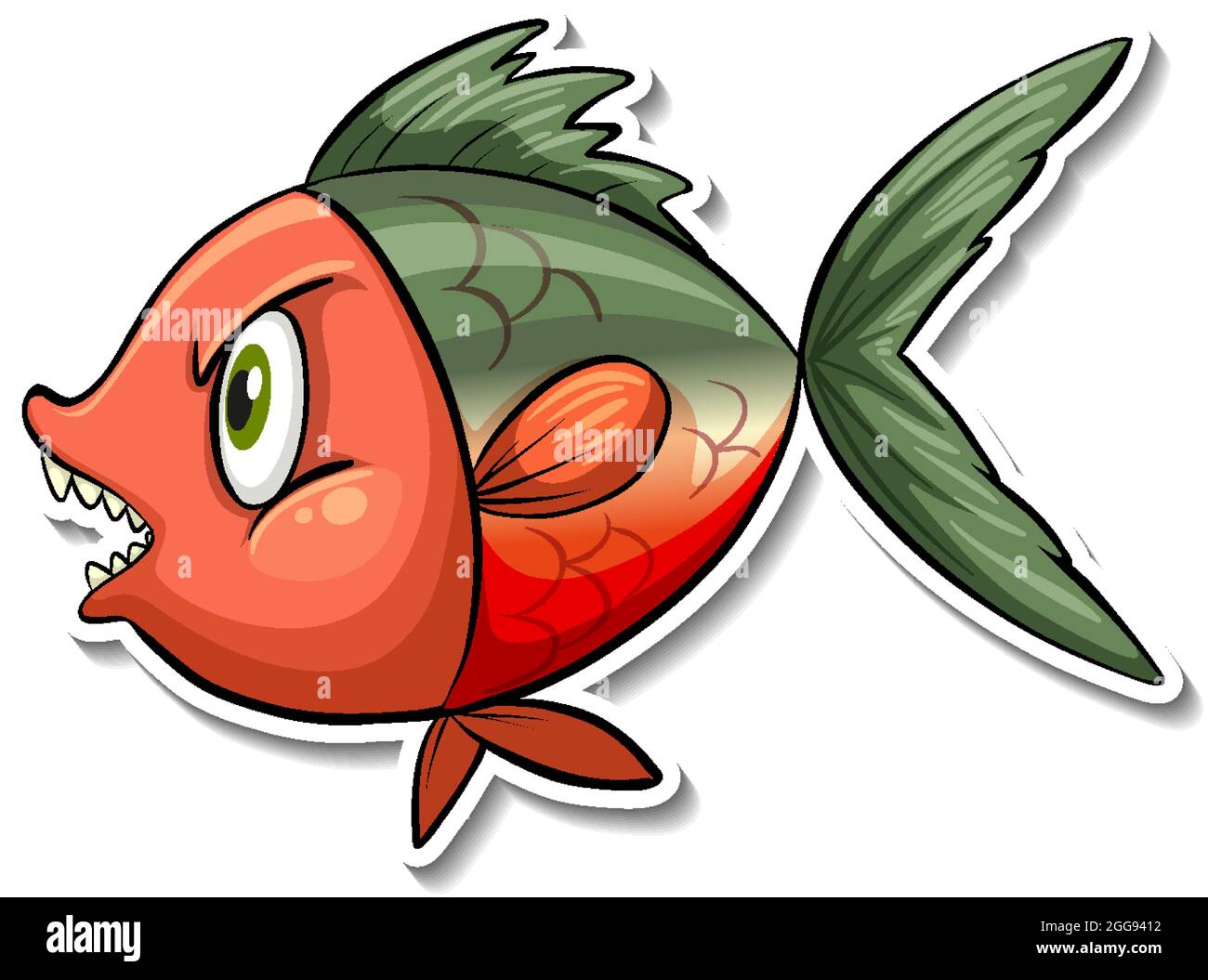Angry fish sea animal cartoon sticker illustration Stock Vector Image ...
