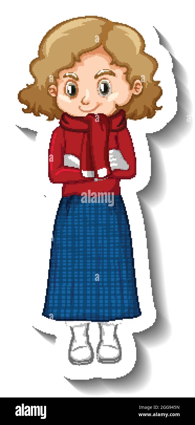 A girl wearing winter clothes cartoon character sticker illustration ...