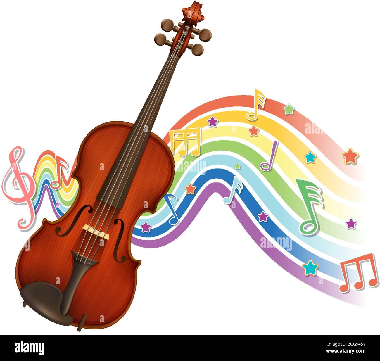 Violin with melody symbols on rainbow wave illustration Stock Vector ...