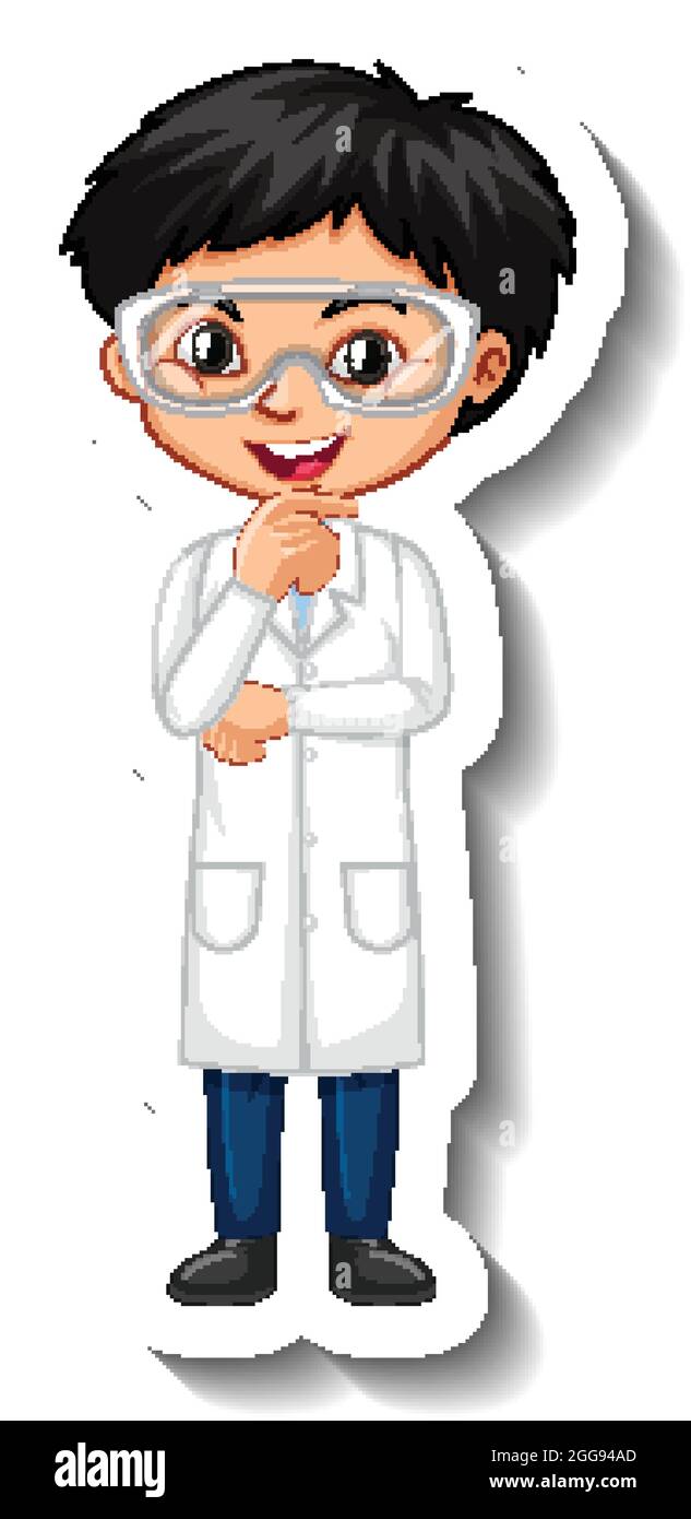 Cartoon character sticker with a boy in science gown illustration Stock ...